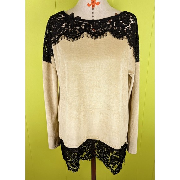 entro | Tops | Entro Womens S Oversized Black Lace Tan Velour Sweater ...